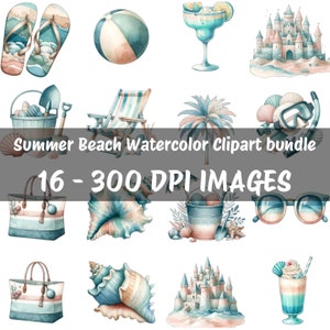 Summer Beach Watercolor Clipart Set, Beach Vacation Clip Art, Boho ...