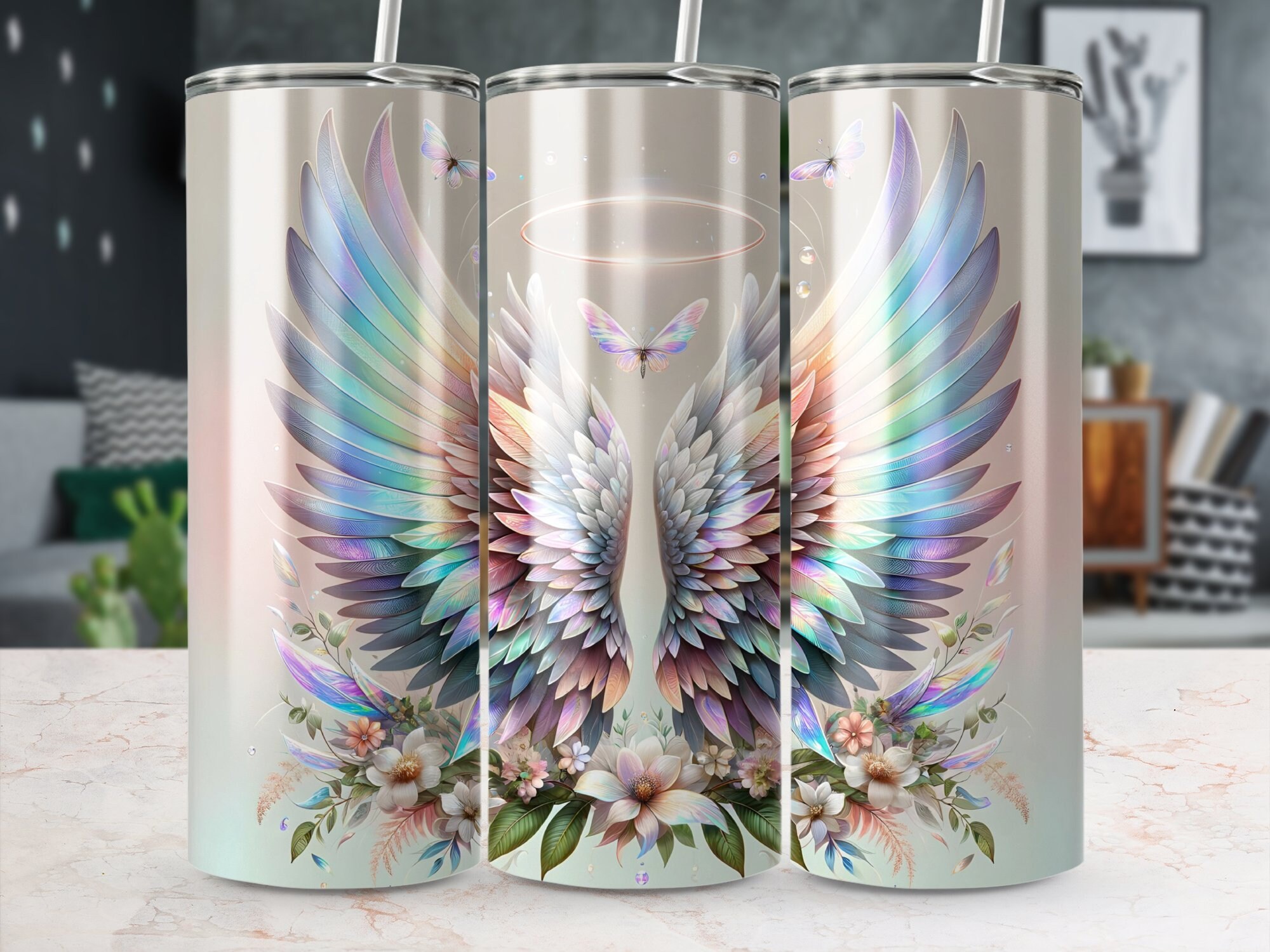 Angel Wings 20oz Skinny Tumbler Wrap, Sublimation Design, Straight ...