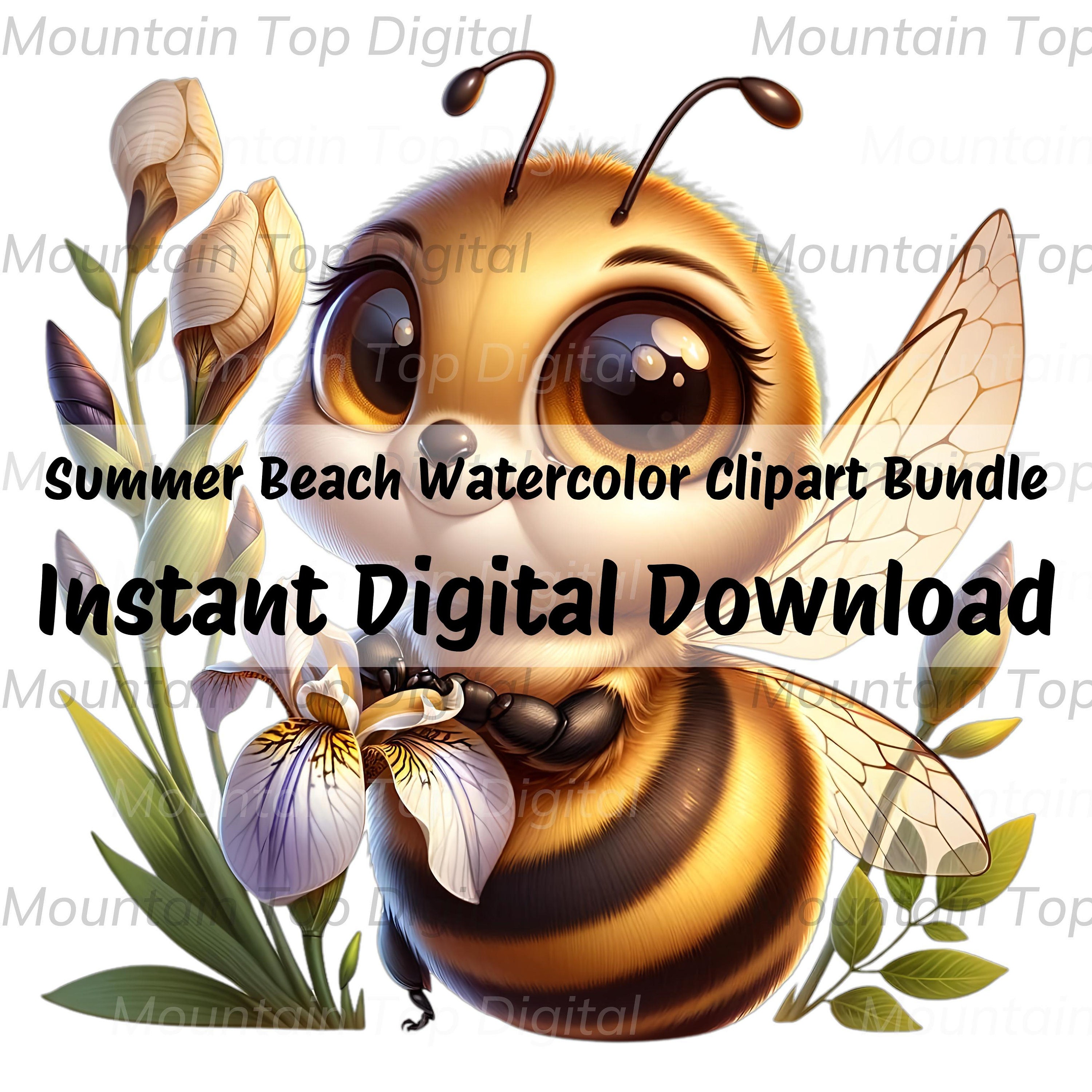 Watercolor Bee Clipart - Cute Bees and Flowers Transparent Backgroun ...