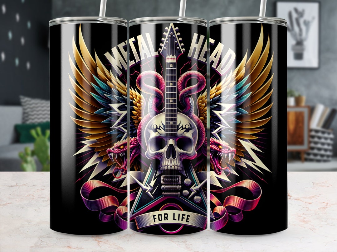 Metal Head for Life 20 Oz Skinny Tumbler Wrap Sublimation Design ...