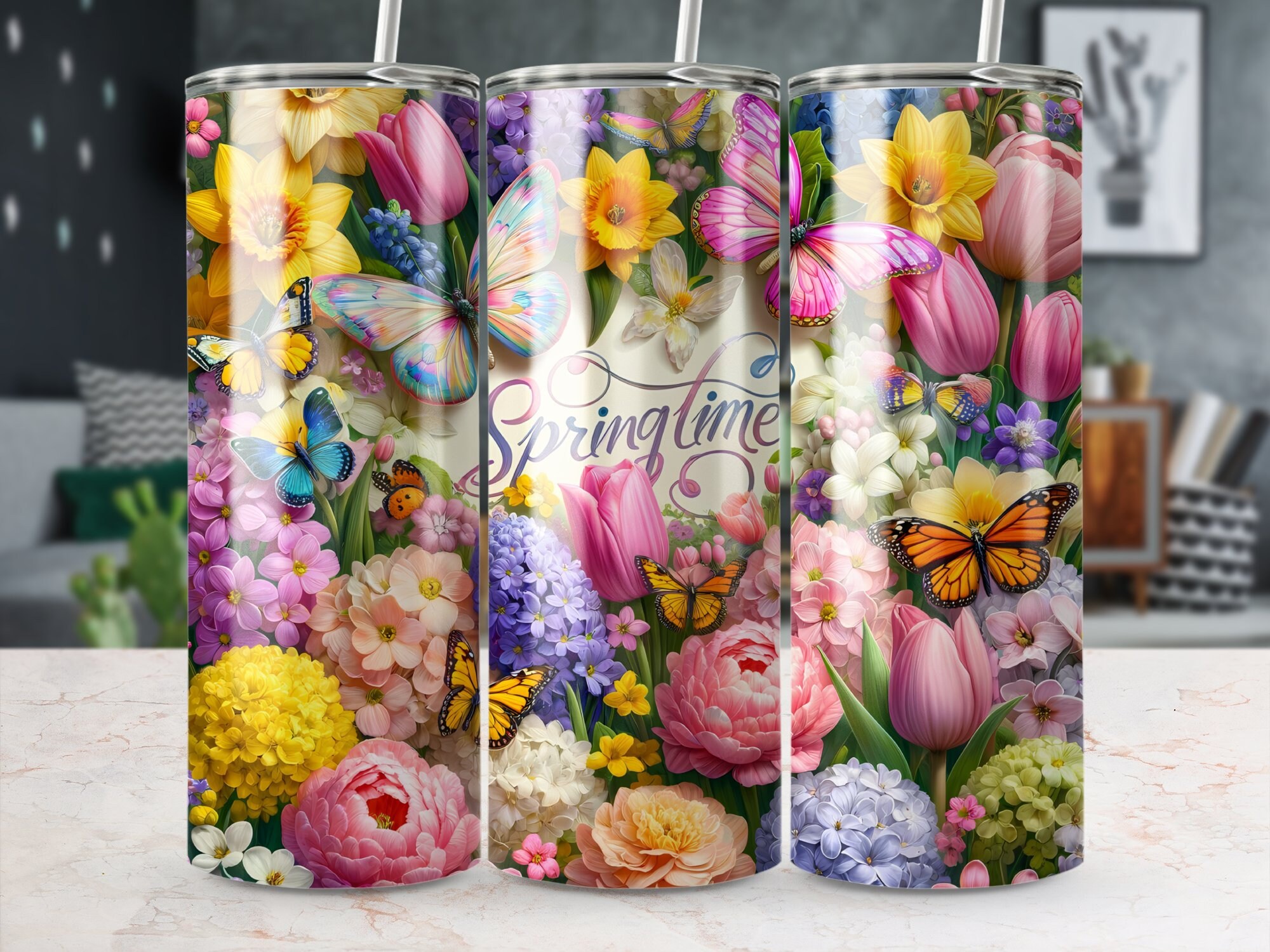 Springtime 20oz Skinny Tumbler Wrap, Sublimation Design,straight ...