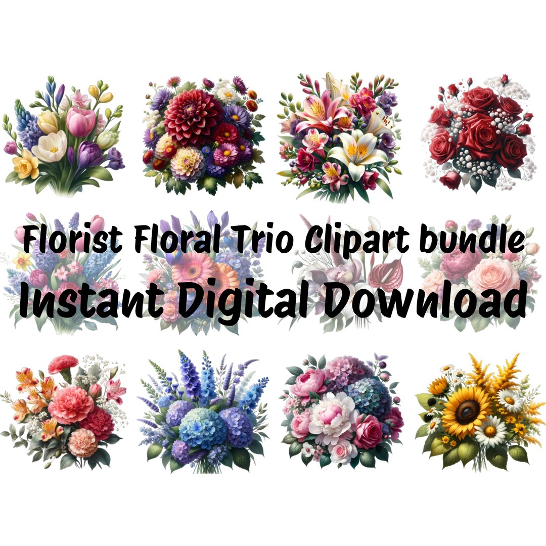 Florist Floral Trio Clipart Bundle - Watercolor Flower Lover Clip Art ...