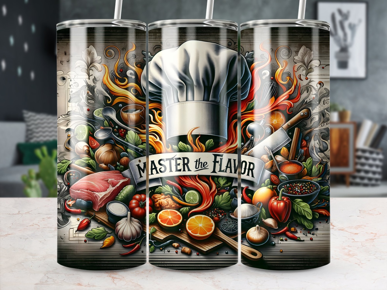 Chef 20 Oz Skinny Tumbler Wrap, Straight/tapered Design, Tumbler Png ...