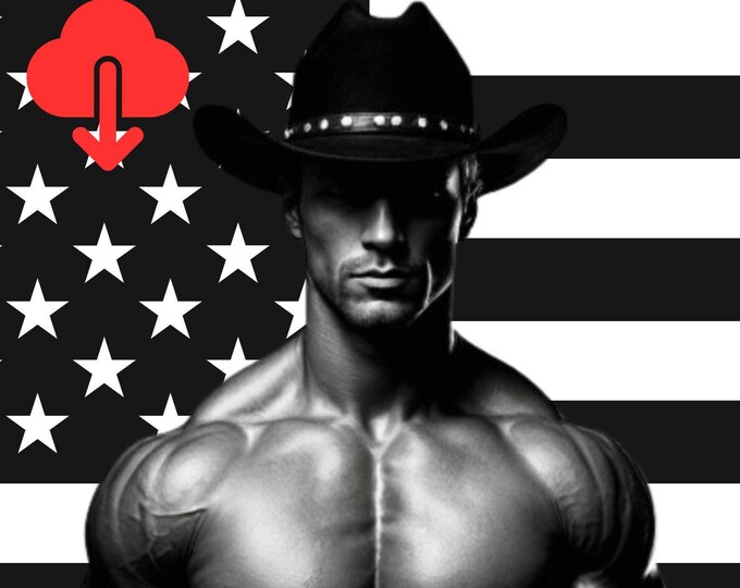 Muscular Proud American Man Art Print, Digital Download, Sexy Black and ...