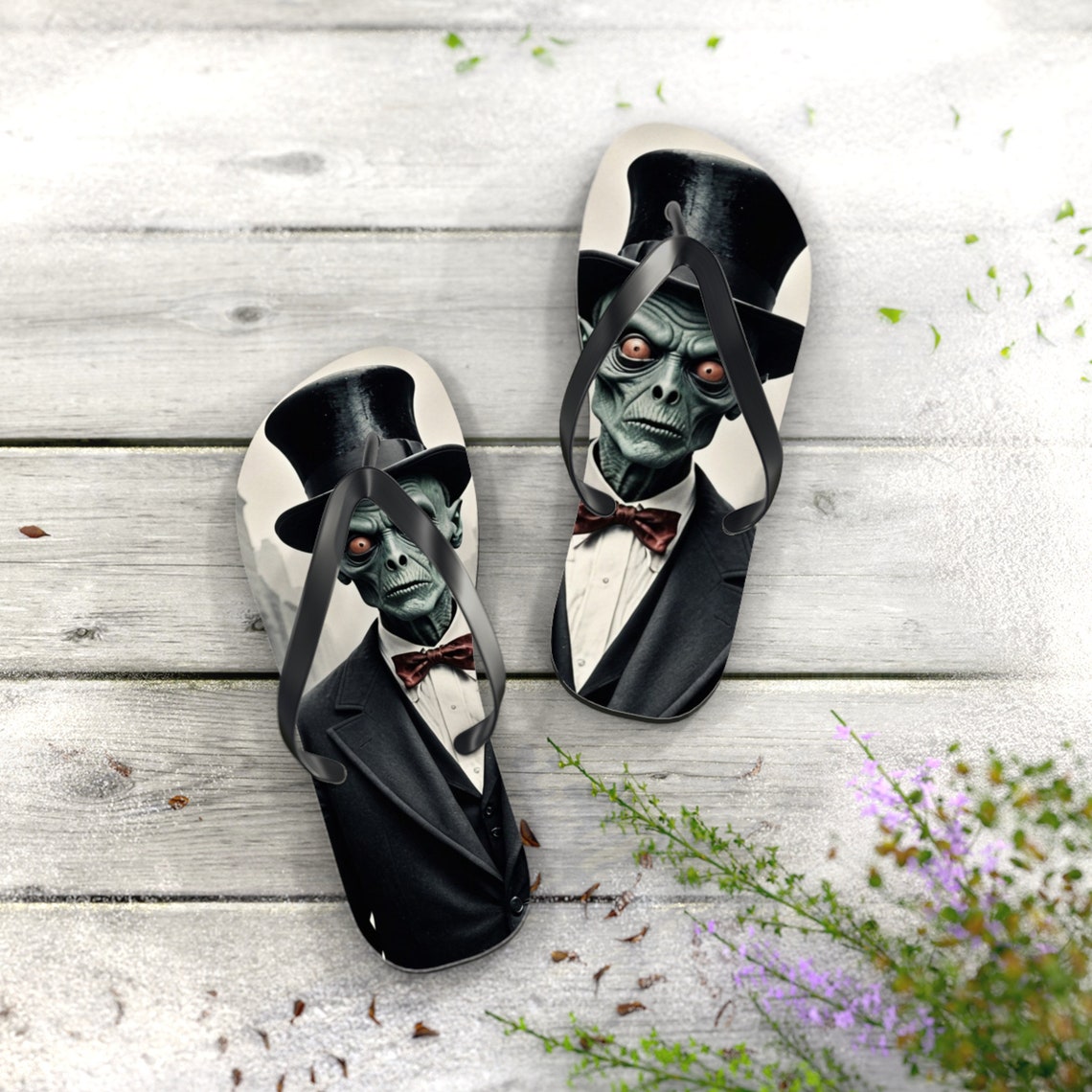 Gothic Alien Flip Flops Sci-fi Fantasy Flip Flops Alien in Top Hat ...