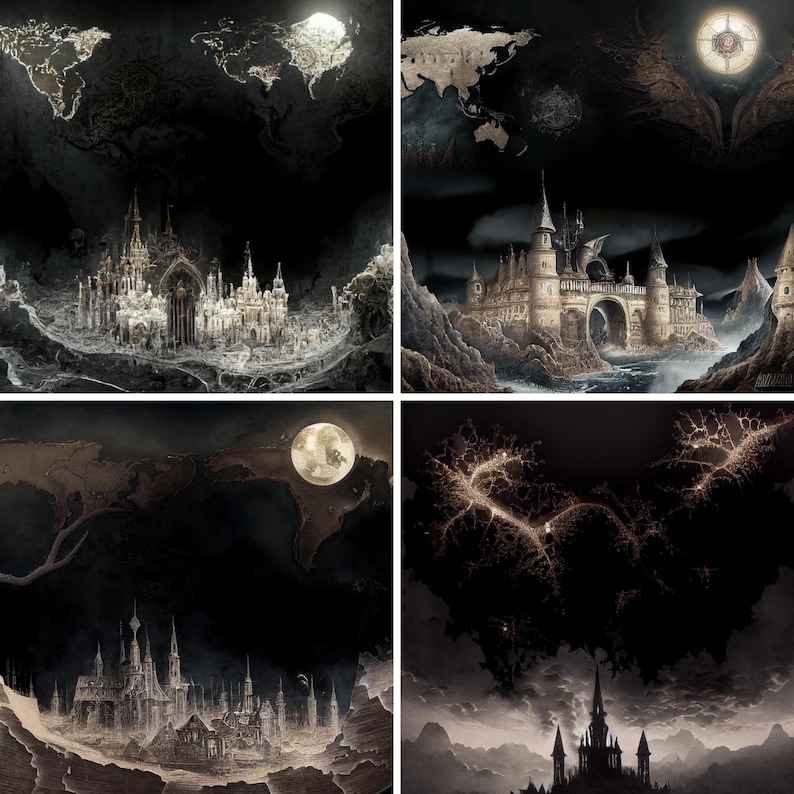 Gothic World Map Digital Papers Scrapbook Paper Pack Gothic - Etsy