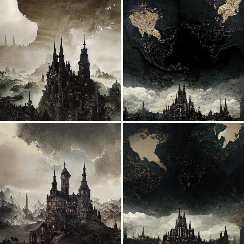 Gothic World Map Digital Papers Scrapbook Paper Pack Gothic - Etsy