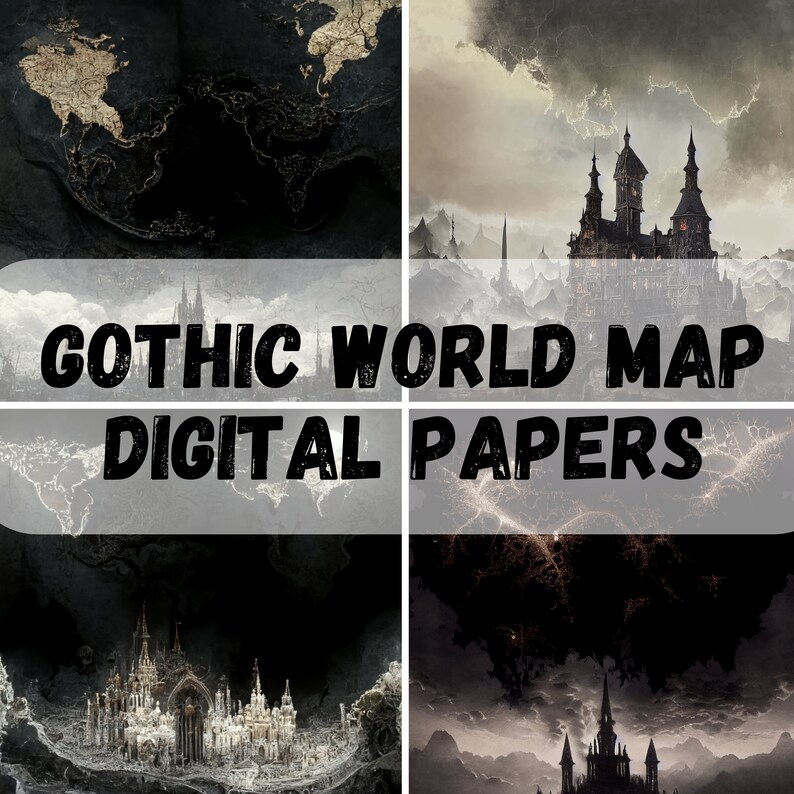 Gothic World Map Digital Papers Scrapbook Paper Pack Gothic - Etsy