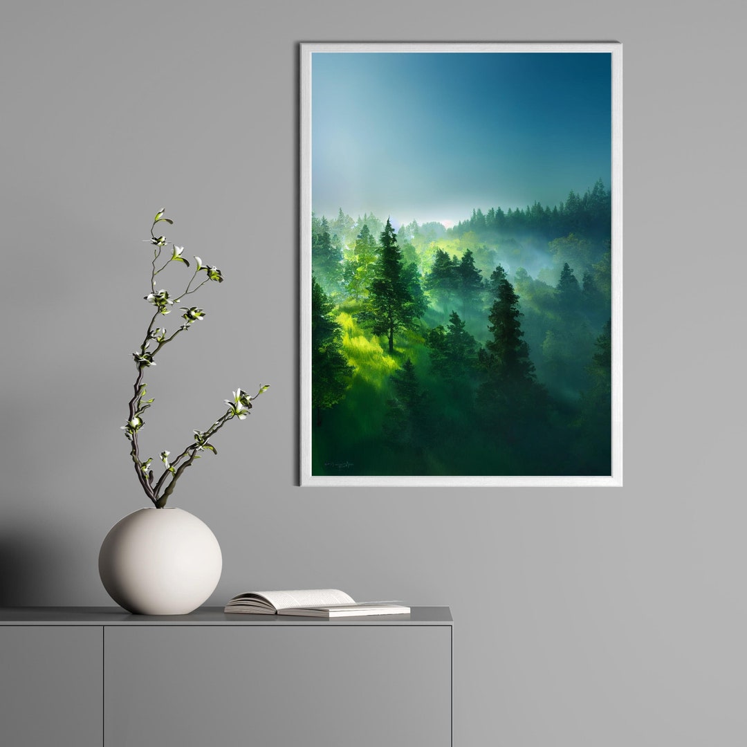 Forest Wall Art Painting Download, Minimalist Forest Printable, Scenery ...