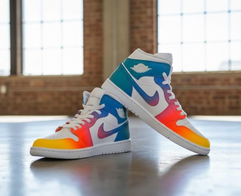 Custom Jordan 1s Rainbow Gradient Jordan 1 | Custom Jordan 1 Sneakers ...
