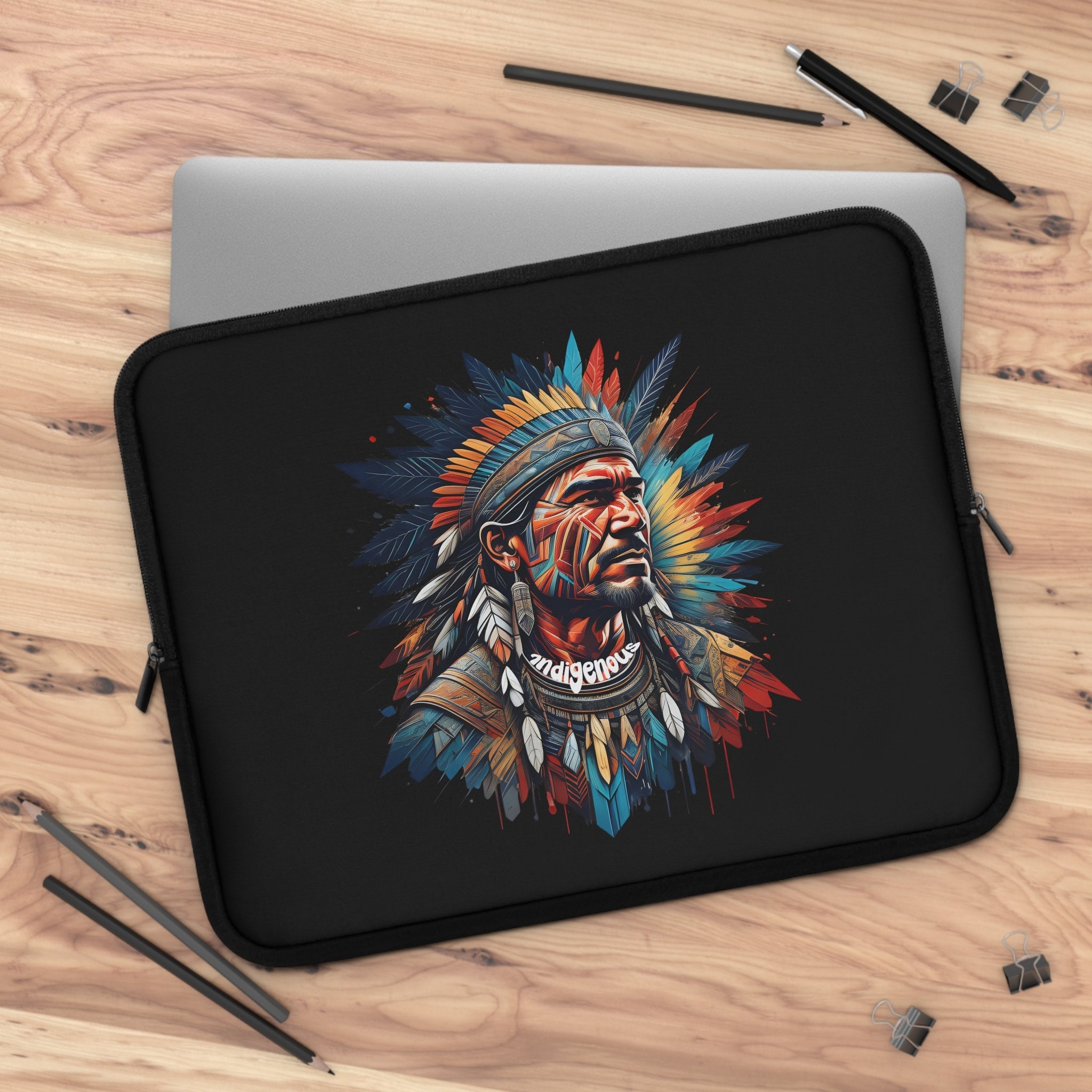 Native American Indian Chief Warrior Laptop Sleeve Cover Light Tribal ...