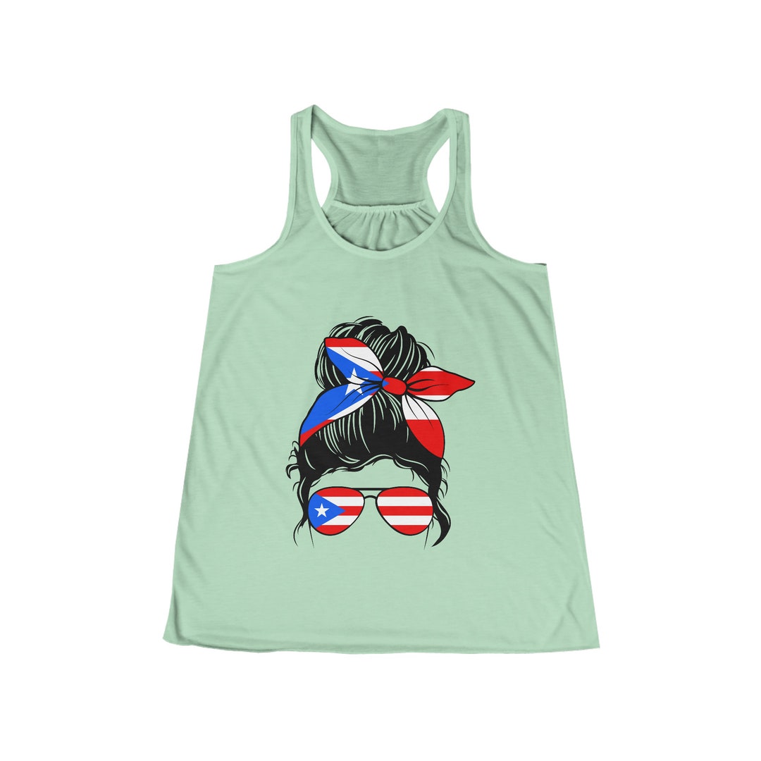 Puerto Rican Lady Flag Bun Racer Back Tank Top Light - Boricua ...