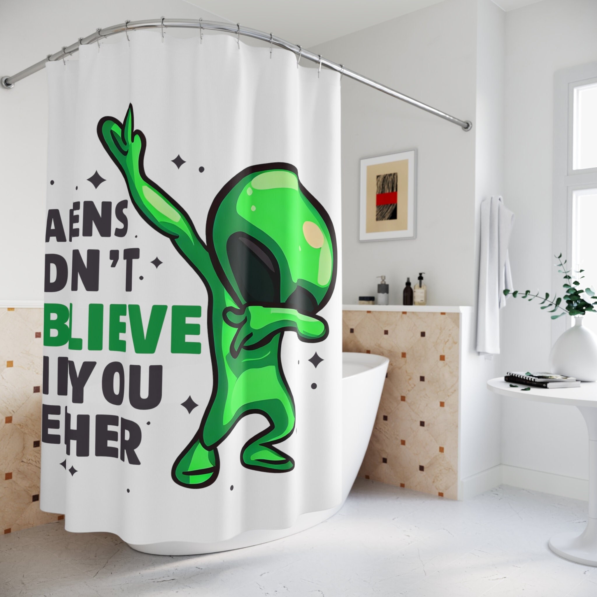 Believe in Aliens Meme Shower Curtain Bathroom Accessories Light Alien ...