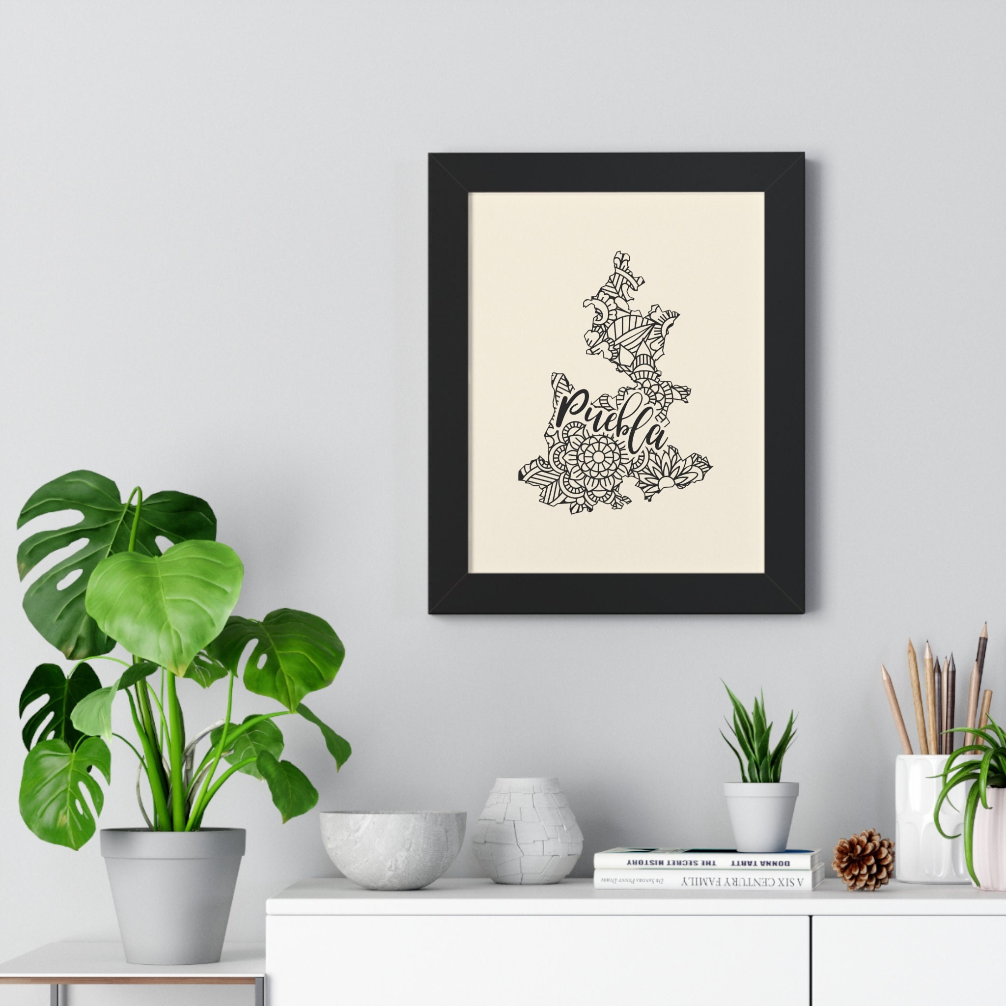 Puebla Mexico Map Framed Poster Light Puebla Cholula - Etsy