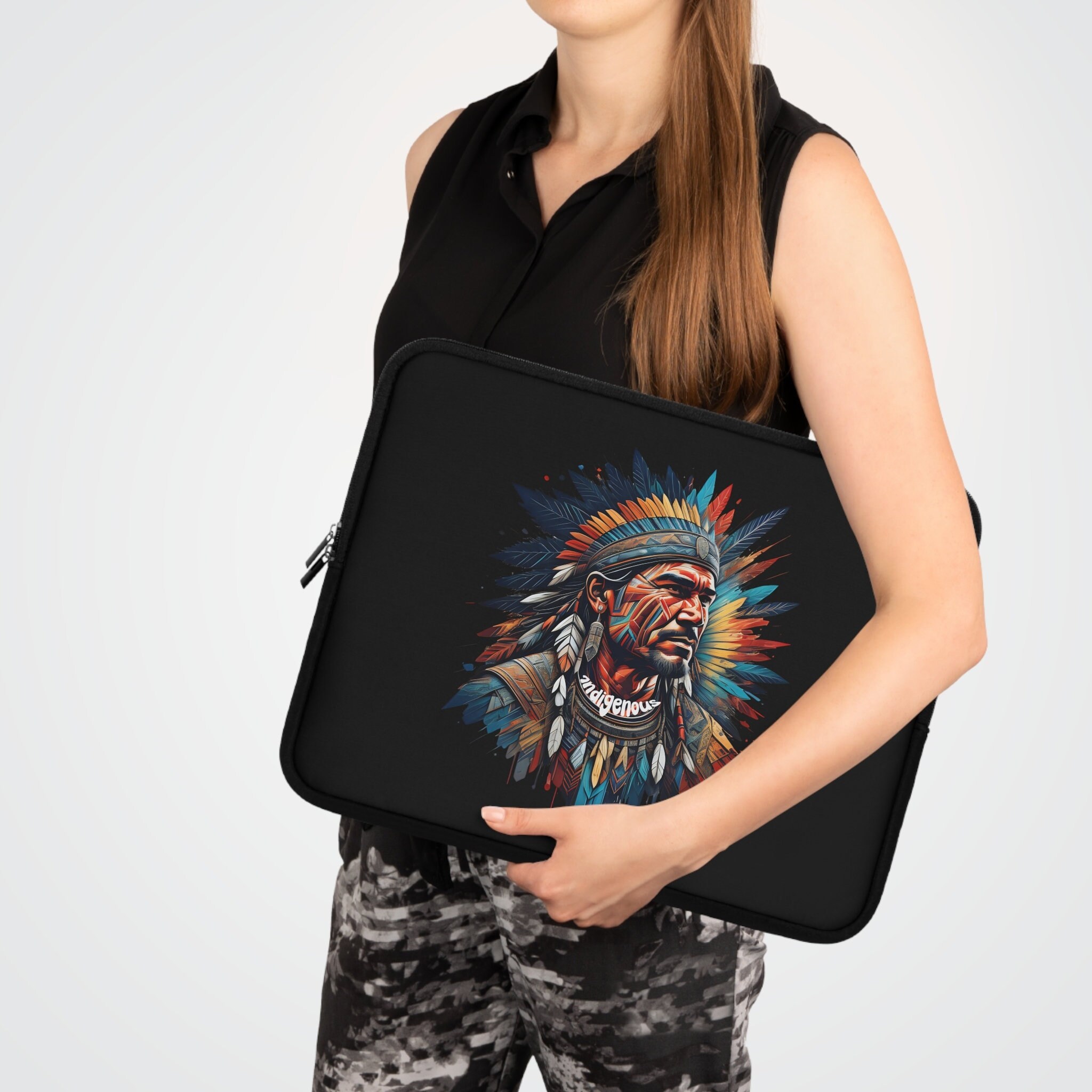 Native American Indian Chief Warrior Laptop Sleeve Cover Light Tribal ...
