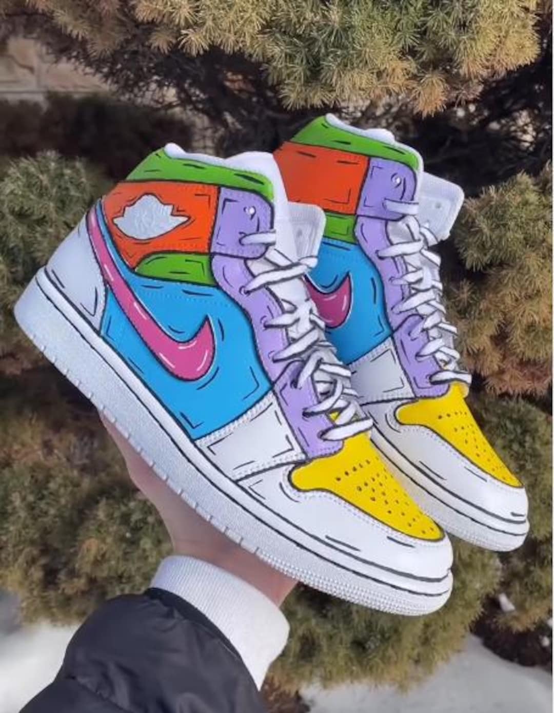 Custom Air Jordan 1 Mid Sneakers – Hand Painted Pop Art Color Block ...