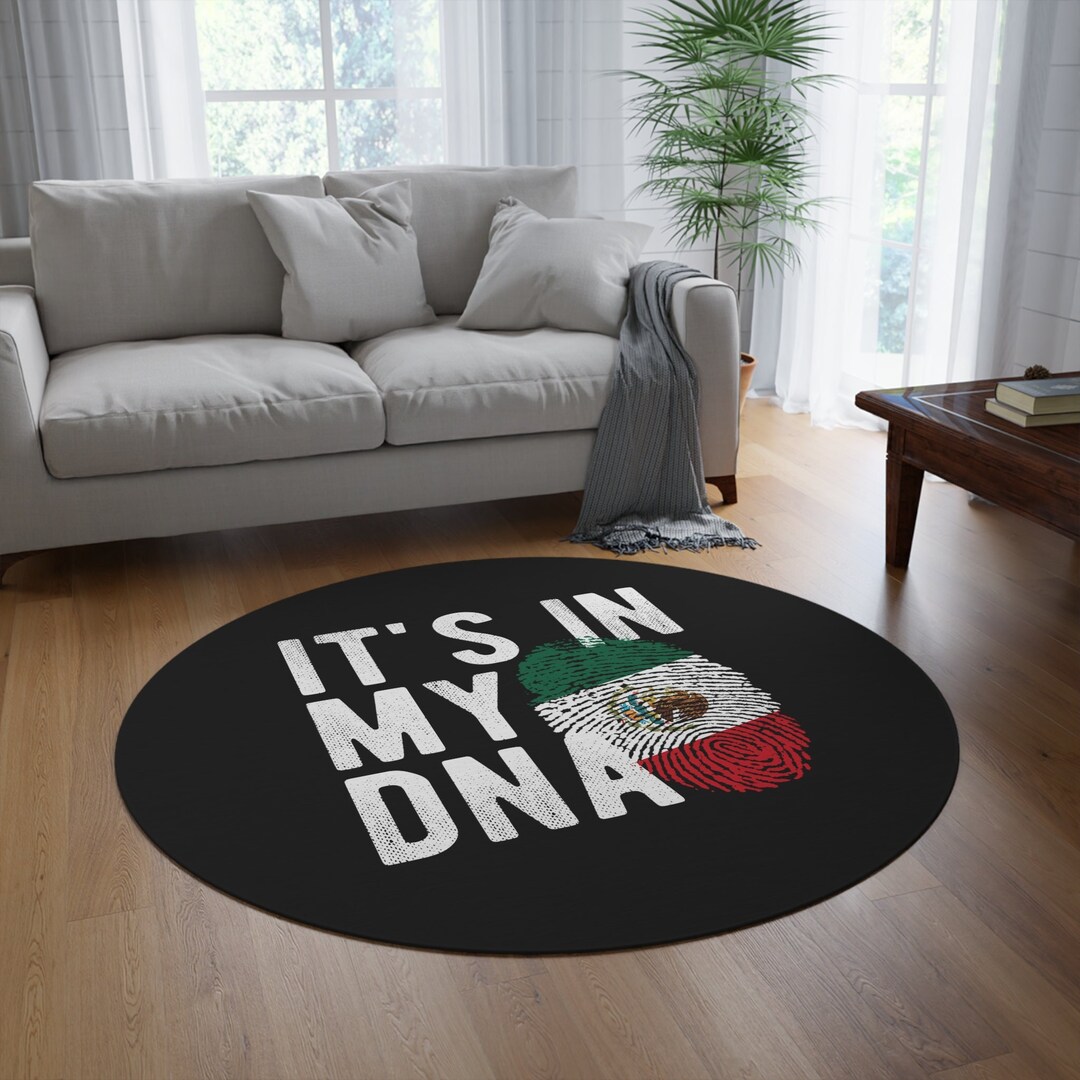Mexico Pride Flag DNA Round Rug for Floor Dark Mexican Heritage Viva ...