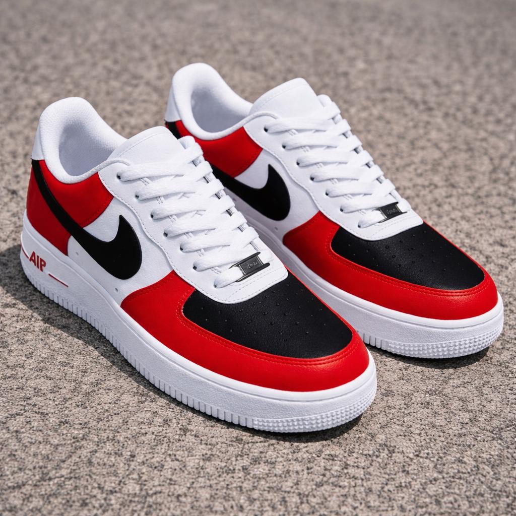 Custom Air Force 1 Red Black White – Handmade Custom AF1 Sneakers – Men ...