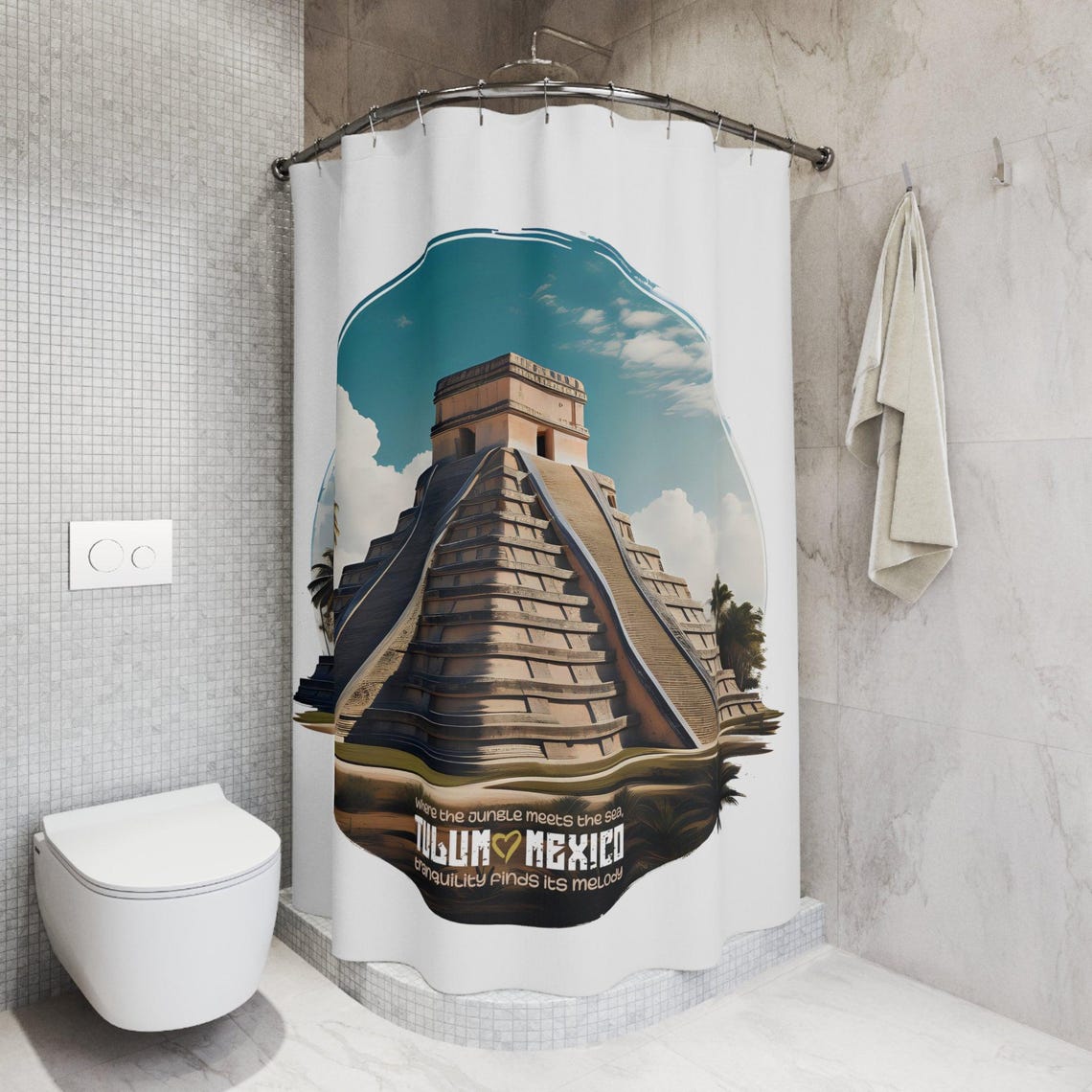 Tulum Mexico Mayan Pyramid Shower Curtain Bathroom Accessories Light ...