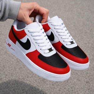 Custom Air Force 1 Red Black White – Handmade Custom AF1 Sneakers – Men ...