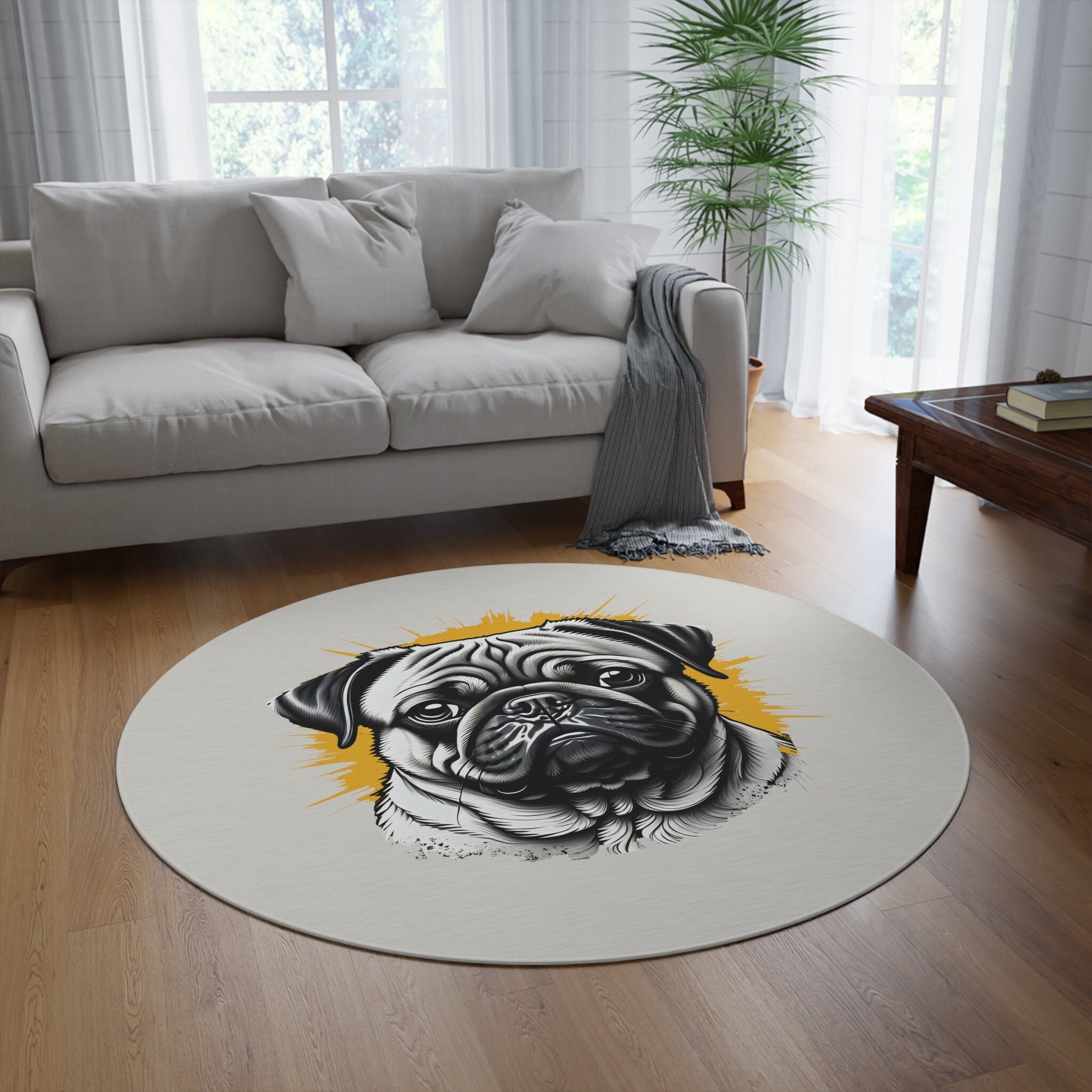 Pug Dog Round Rug for Floor Dark Pug Dog Gift - Etsy