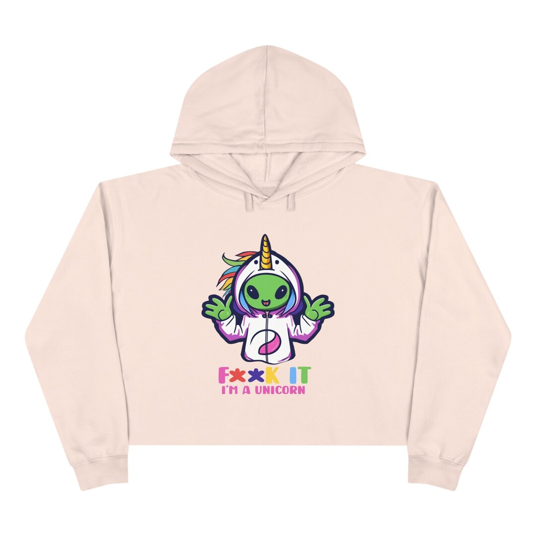 Alien Unicorn Meme Cropped Hoodie Dark Cute Unicorn UF0 Alien Unicorn ...
