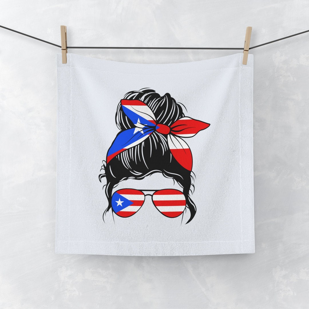 Puerto Rican Lady Flag Bun Face Towel Light Boricua Latina Boriken ...