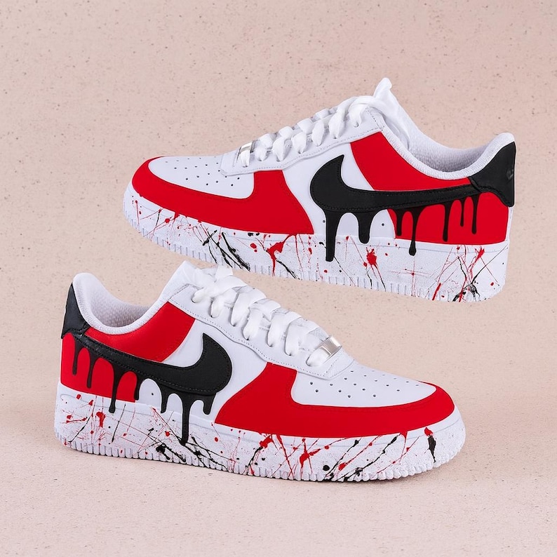 Air Force 1s Custom Red & Black Drip – Unique Hand Painted Nike AF1 ...