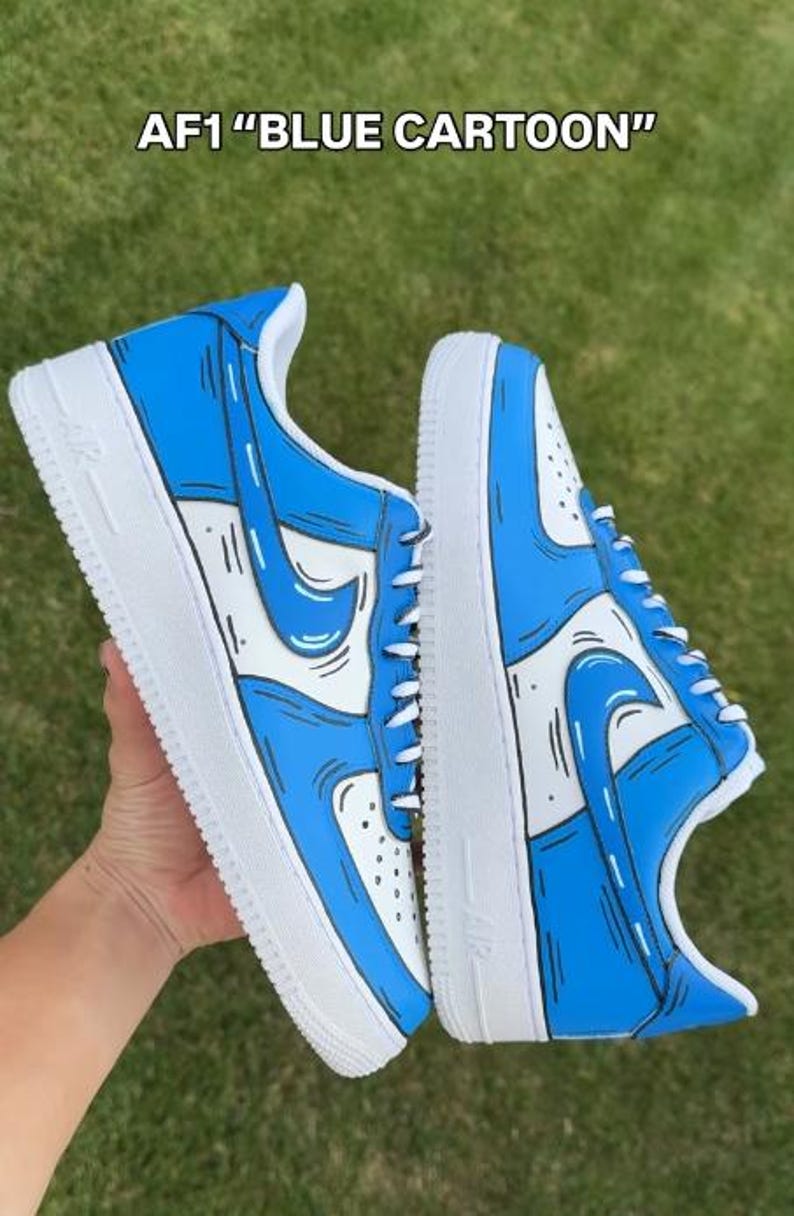 Custom Nike Air Force 1 Sneakers Cartoon Blue White Hand Painted Comic ...