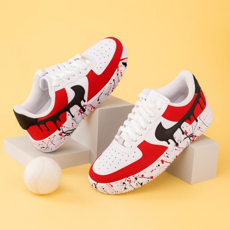 Air Force 1s Custom Red & Black Drip – Unique Hand Painted Nike AF1 ...