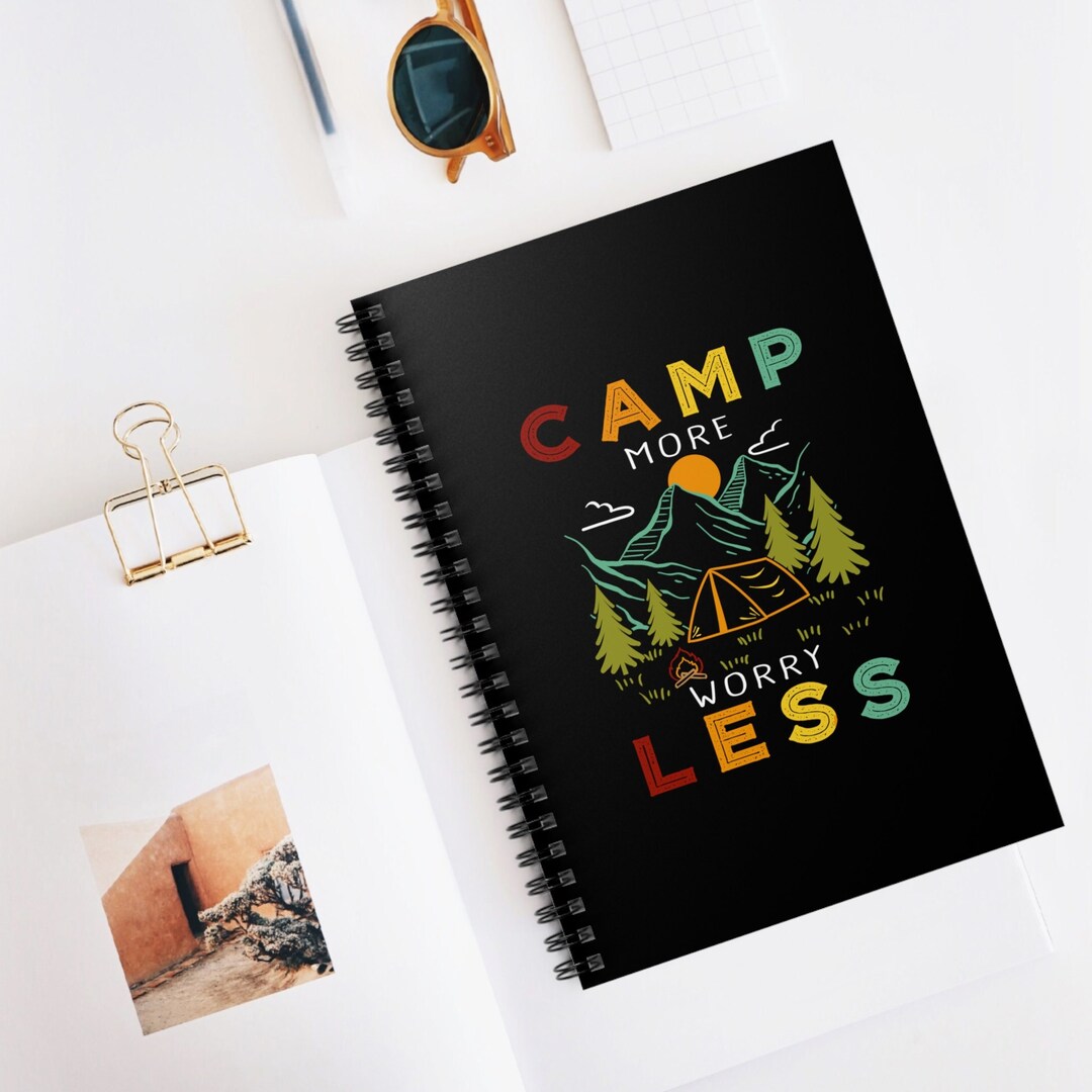 Camp More Worry Less Spiral Notebook Dark Camping Life Outdoor Camping ...