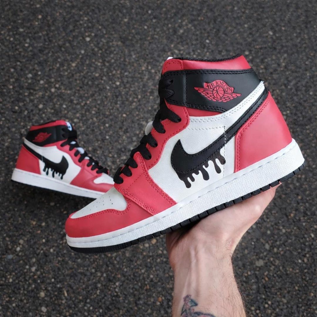 Custom Jordan 1 Red Drip - Custom Red Drip Air Jordan 1 Shoes – Hand ...