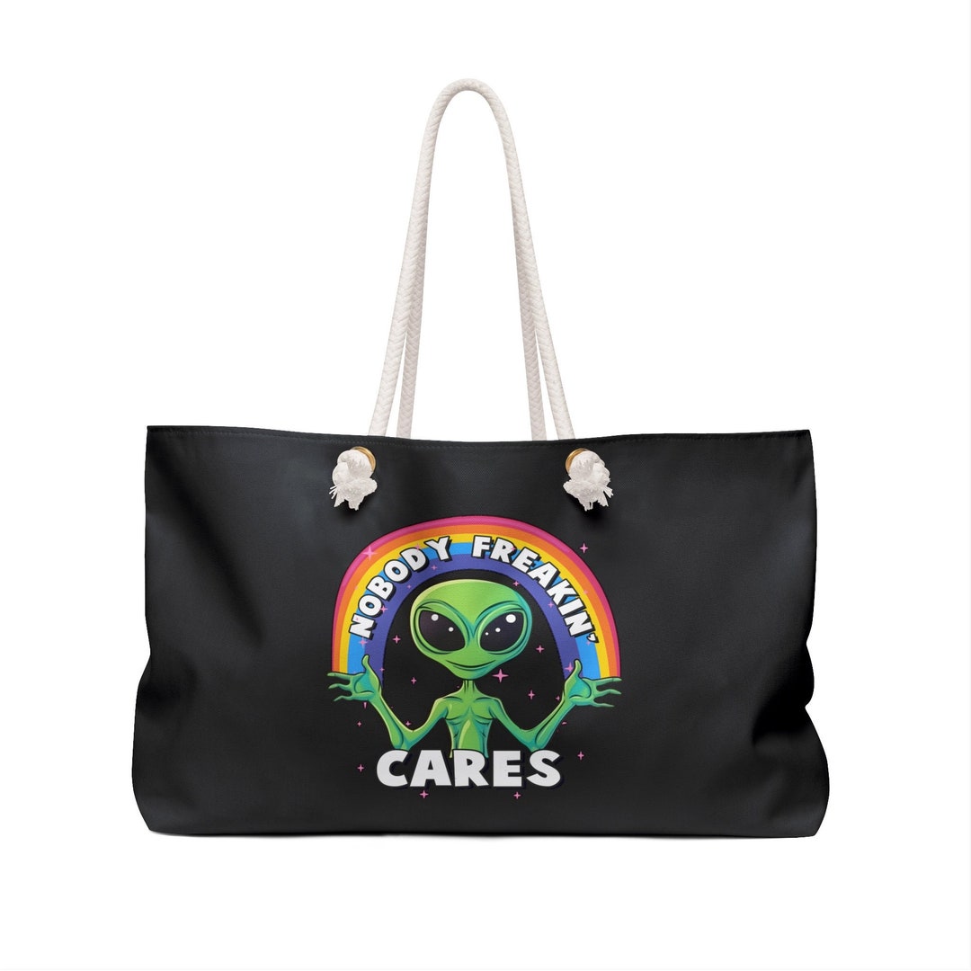 Funny Cool Alien Large Tote Bag Dark Nobody Freakin Cares Alien Meme ...