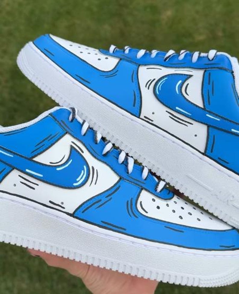 Custom Nike Air Force 1 Sneakers Cartoon Blue White Hand Painted Comic ...