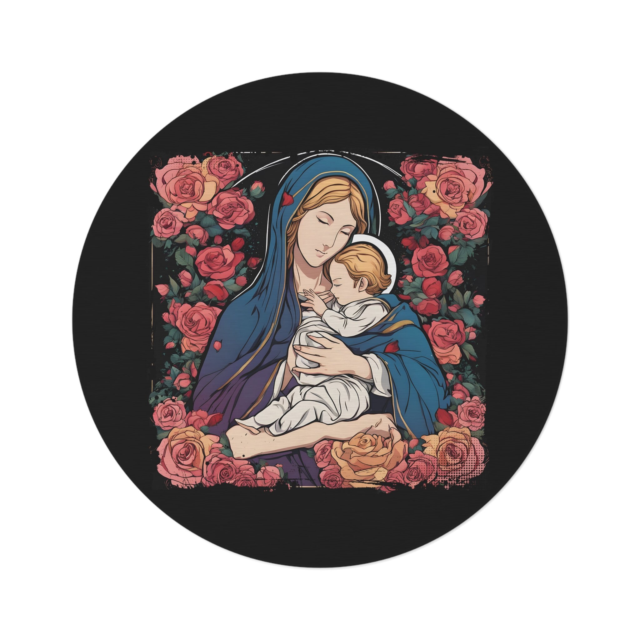 Holy Mother Embrace Round Rug for Floor Dark Virgen Mary - Etsy
