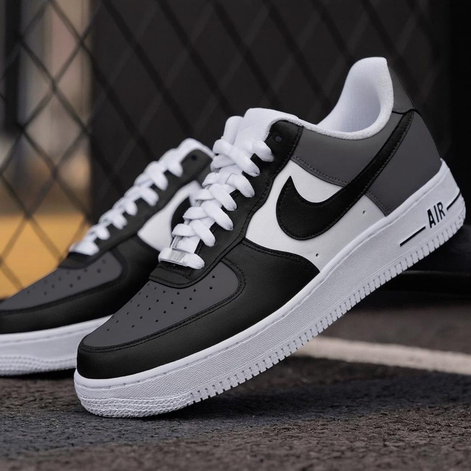 Custom Air Force 1 Black, White & Cool Grey Leather Sneakers - Black ...