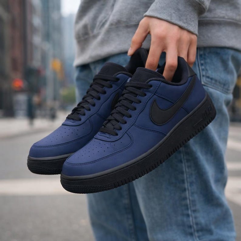 Custom Force 1s Navy Blue & Black Air Force 1 | Mens Blue Nike Air ...