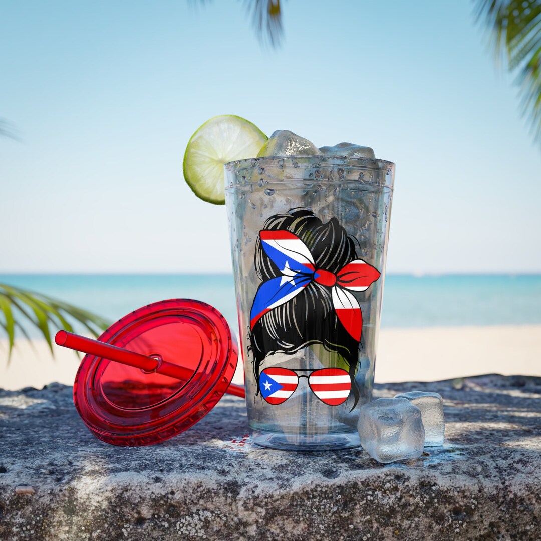 Puerto Rican Lady Flag Bun Tumbler straw Included Light Boricua Latina ...