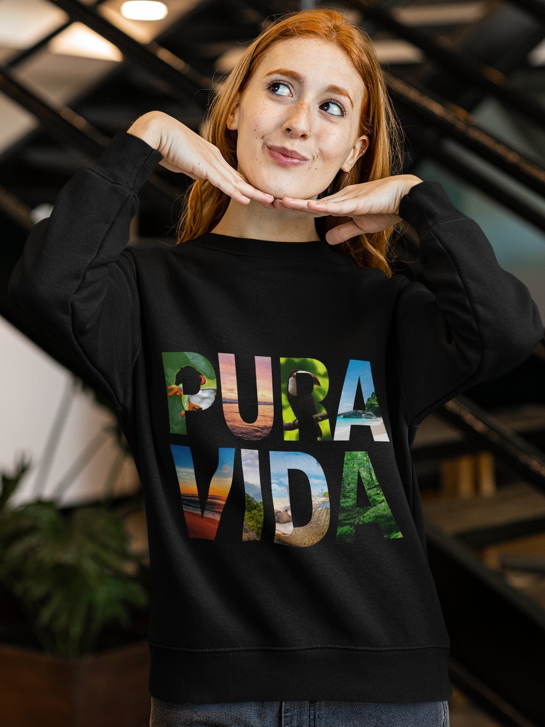 Pura Vida Crew Neck Sweatshirt for Women Dark Costa Rican Vibes Costa ...