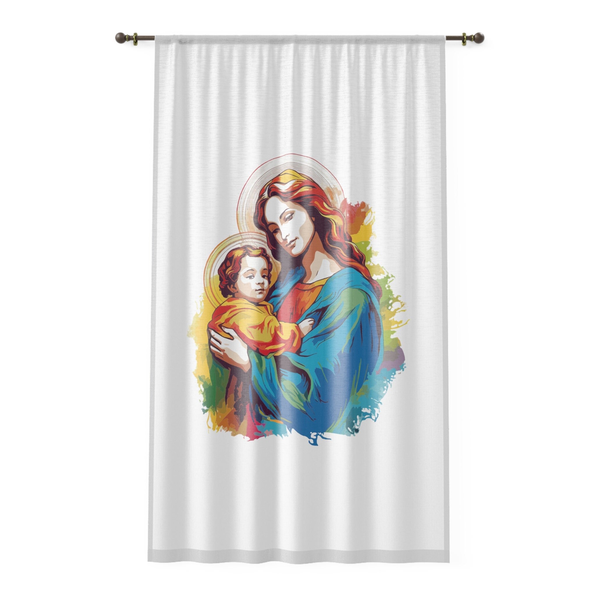 Mary and Baby Jesus Window Curtains Light Virgin Mary Jesus Faith ...