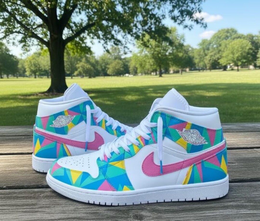 Womens Custom Jordan 1s Geometric Pattern Jordan 1s | Custom Jordan 1s ...