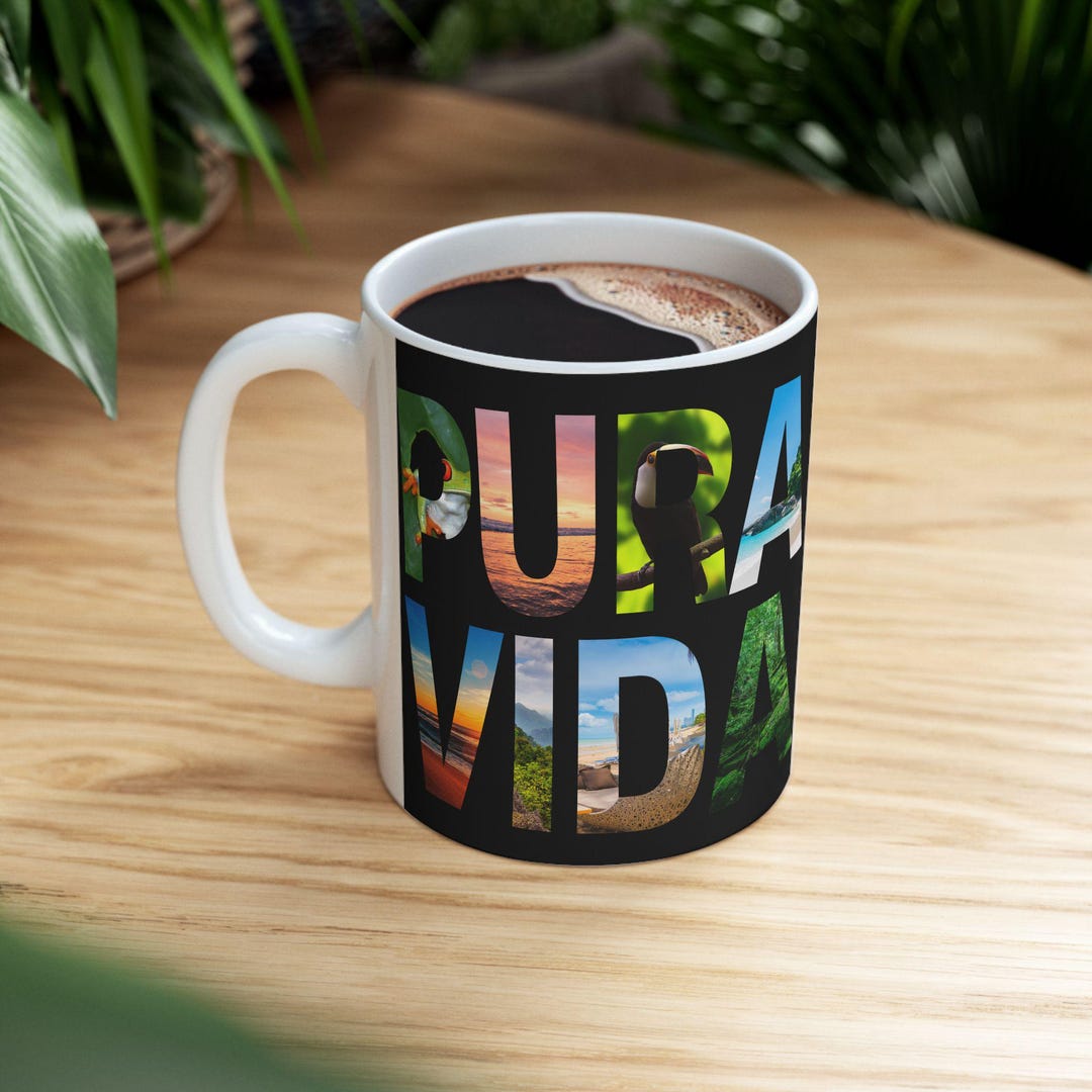 Pura Vida Coffee Cup Costa Rican Coffee Mug, Tropical Vibes Coffee Cup ...