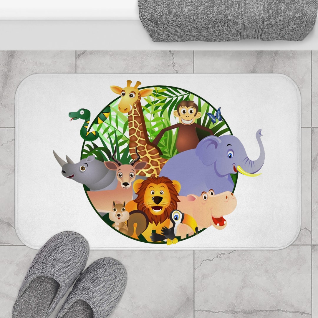 Kids Jungle Animals Bathmat Kids Bathroom Mat Animal Bathroom Mat ...