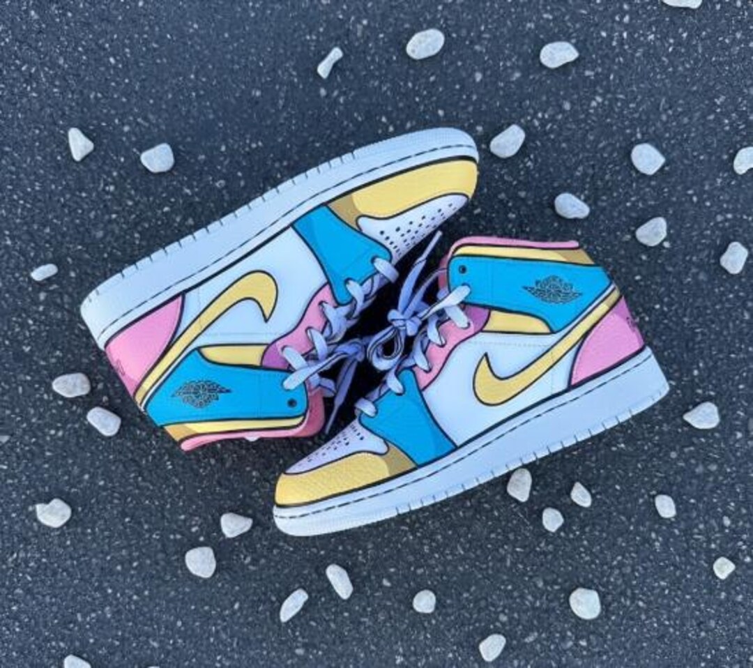 Jordan 1 Cartoon Sketch Edition | White Laces | Red, Blue, Yellow, Teal ...