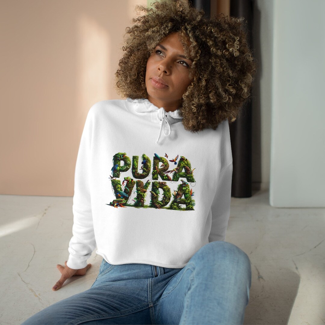 Pura Vida Nature Coqui Birds and Leaves Womens Crop Top Hoody Sweater ...