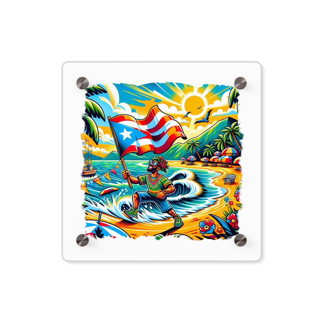 Puerto Rican Flag Pride Acrylic Poster Wall Art Decor Sign Light ...