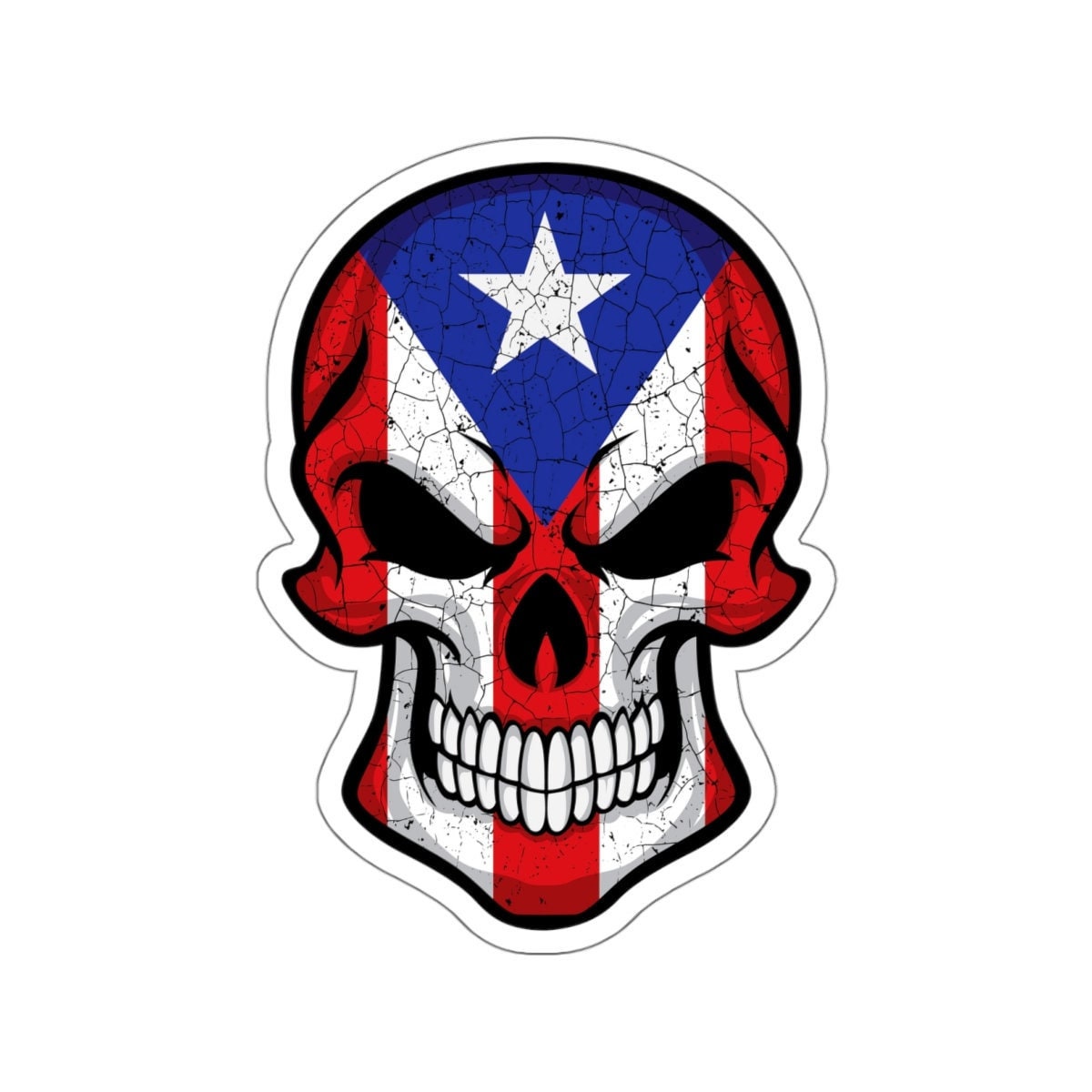 Puerto Rican Skull Stickers ( Kiss-cut ) Dark - Boricua Pride - PR Flag ...