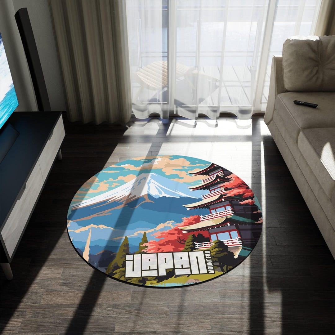 Mount Fuji Japan Cityscape Round Rug for Floor Dark Atrás - Etsy