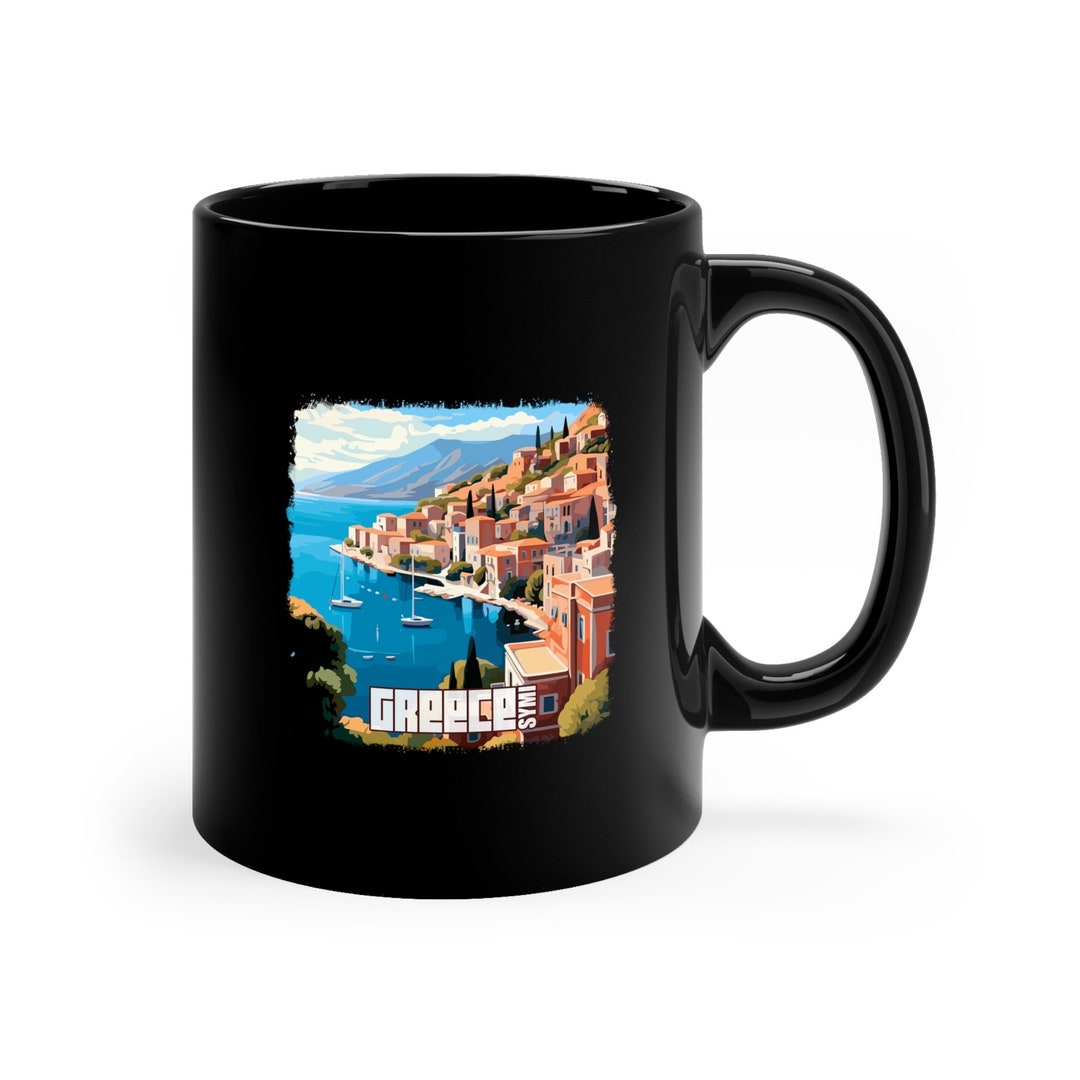 Symi Greece Black Glossy Mug for Coffee / Tea Dark - Etsy