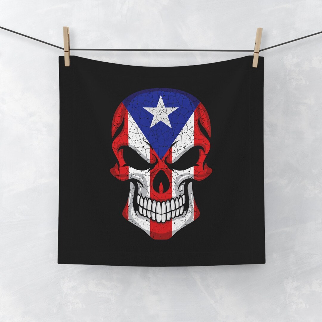 Puerto Rican Skull Face Towel Dark Boricua Pride PR Flag La Isla De ...